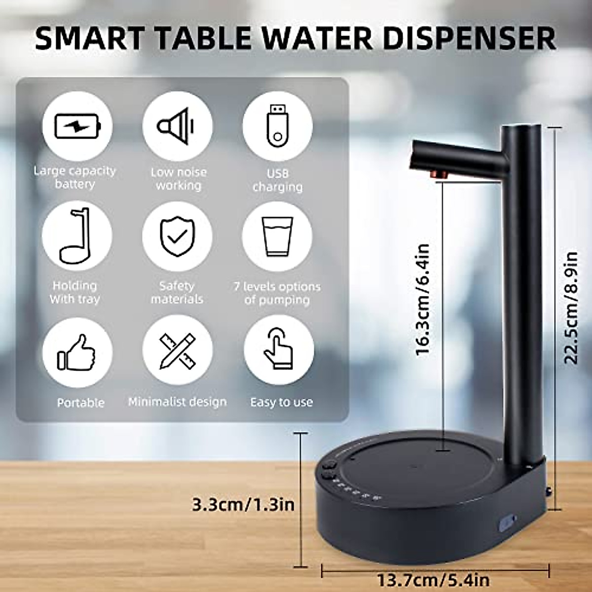 Water Dispenser Countertop, Smart Table Water Dispenser Water Pump Electric for 1 2 3 4 5-Gallon Bottle, Portable Electric Pump, Cold Water Dispenser, Bottles