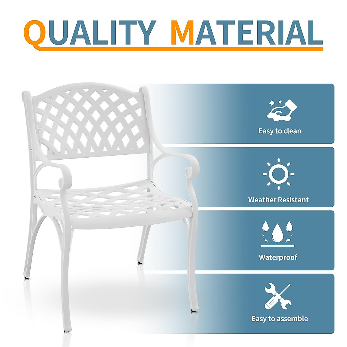 PATIO-IN Patio Chairs Set of 2, Outdoor Dining Chairs for All Weather Patio Dining Chairs Breathable Garden Outdoor Furniture for Backyard Deck, White Patio Bistro Chairs
