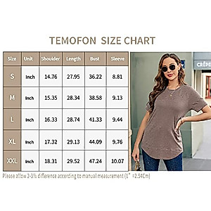 TEMOFON Womens T Shirts Summer Tops: Coffee Short Sleeve Shirt Casual Cotton Tunic Top Women Crew Neck Tees Size S-2XL
