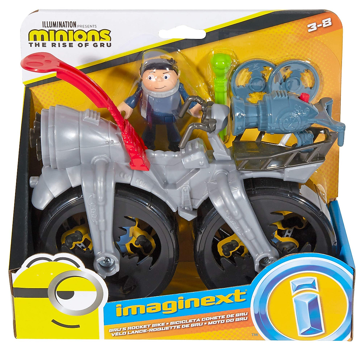 Fisher-Price Imaginext Minions Gru's Rocket Bike, Character Figure and Push-Along Toy Bicycle Set for Preschool Kids Ages 3-8 Years