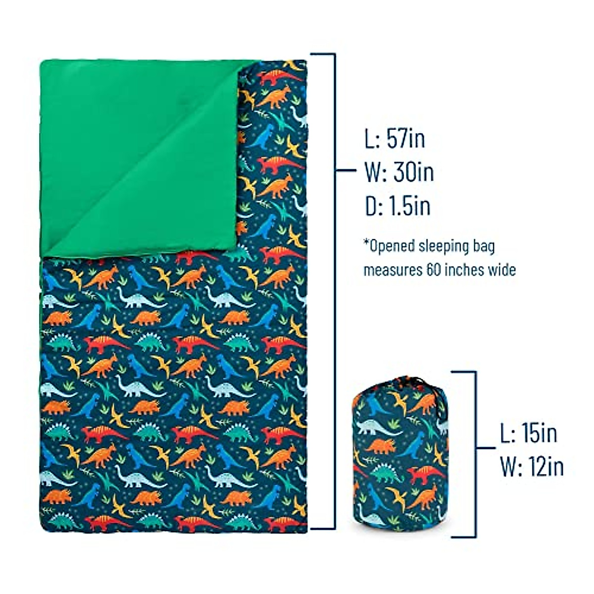 Wildkin Kids Sleeping Bags for Boys & Girls, Measures 57 x 30 x 1.5 Inches, Cotton Blend Materials Sleeping Bag for Kids, Ideal for Parties, Camping & Overnight Travel (Jurassic Dinosaurs)