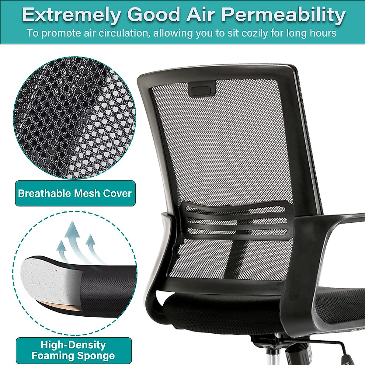 Tall Office Chair for Standing Desk - Comfortable Drafting Chairs with Armrest Adjustable Foot Ring Ergonomic Mesh Mid-Back Desk Chair - Deep Black