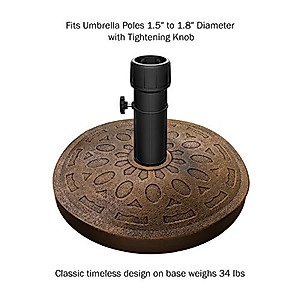 Pure Garden 50-LG1210 Outdoor Umbrella Base – Heavy-Duty Resin and Cement 34LB Weighted Patio Shade Stand for Deck, Backyard, or Poolside Use (Bronze), 1.5"-1.8"