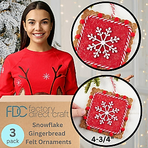 Snowflake Christmas Cookie Felt Ornaments Set of 3 by Factory Direct Craft - Christmas Decorations for Wreaths, Trees and Holiday Displays - 4-3/4 Inches