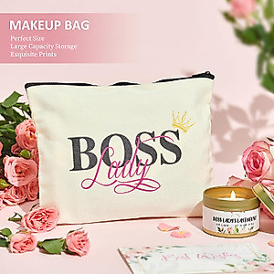 Boss Lady Gifts Set for Women, Boss Day Gifts,Best Boss Gift for Female Manager Supervisor,Tote Bag Glass Cup Candle Bracelet Keychain