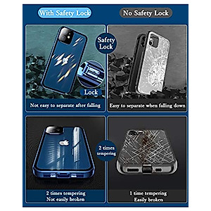 Disonbeir Lockable iPhone 12 Pro Max Anti-Peeping Case with Camera Lens Protector Privacy Screen Protector Strap Hole Aluminum Alloy Metal Bumper Case Double Lock Glass Case Cover (12ProMax, Blue)