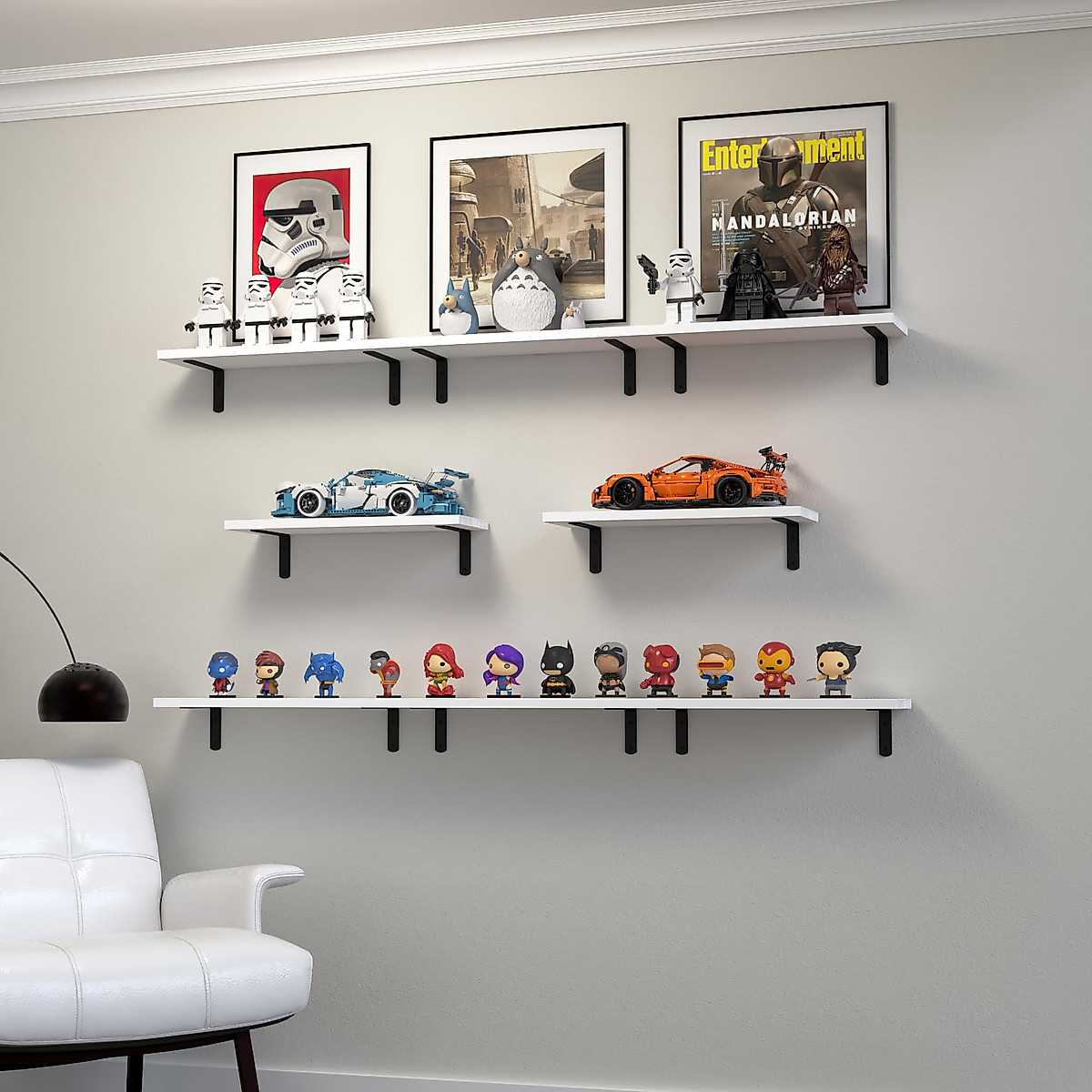 DOLLFIO Floating Shelves, 8 Sets Wall Shelves, Wooden Floating Shelves for Bedroom Wall Décor, Wall Mounted Floating Bathroom Shelf for Storage, Floating Book Shelf Living Room – White