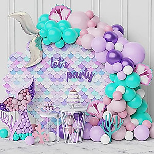 119Pcs Mermaid Balloon Garland Kit, Mermaid Tail Arch Party Decorations with Pink Purple Blue Balloons for Girls Mermaid Birthday Party Under The Sea Party Decorations