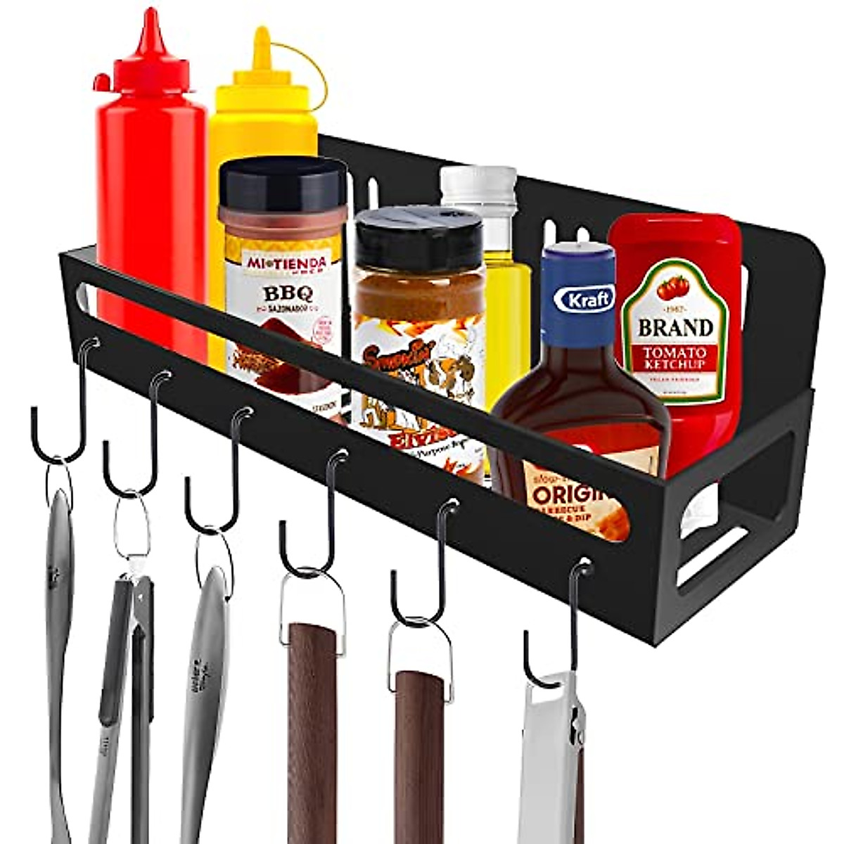 Black Griddle Caddy BBQ Caddy Designed for Blackstone Griddle Space-saving Grill Accessories Tool Free Holder Griddle Accessories for Outdoor Grill Metal