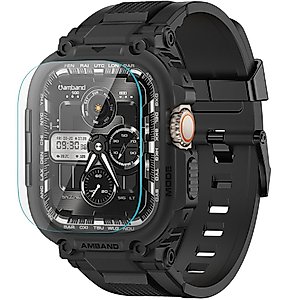 amBand Bands Case Screen Protector Compatible with Apple Watch Ultra 2/1 49mm for Men, M1 Sport Series Rugged Cover Strap and 9H Tempered Glass, Military Protective Bumper for iWatch 49 mm Men Black