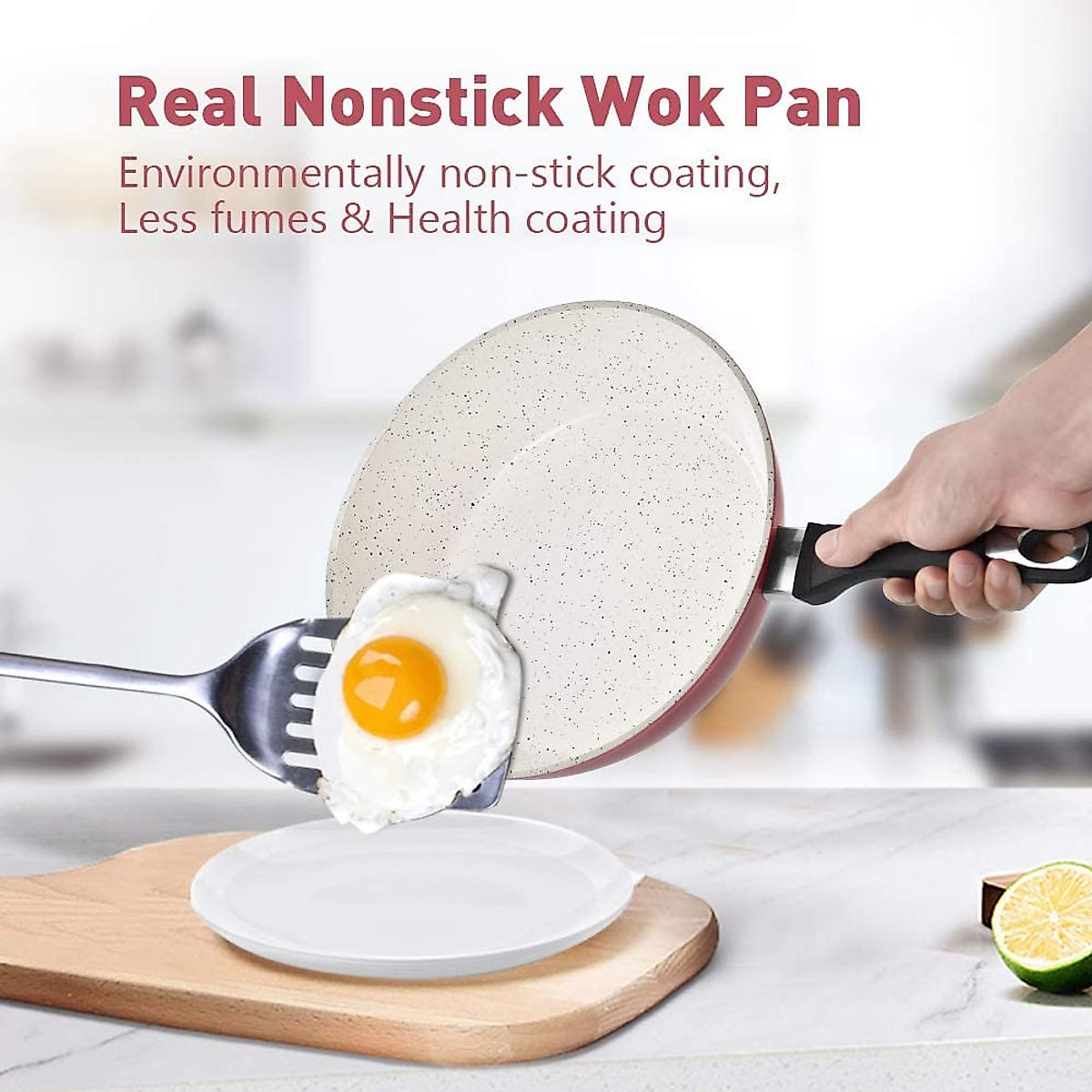 KOCH SYSTEME CS 10 Inch Nonstick Frying Pan, Pink Egg Pan with Lid, Nonstick Omelet Pan Skillet for all Stove Tops Include Induction Cooker, small wok with Heat Resistant Handle, APEO & PFOA-Free,Pink