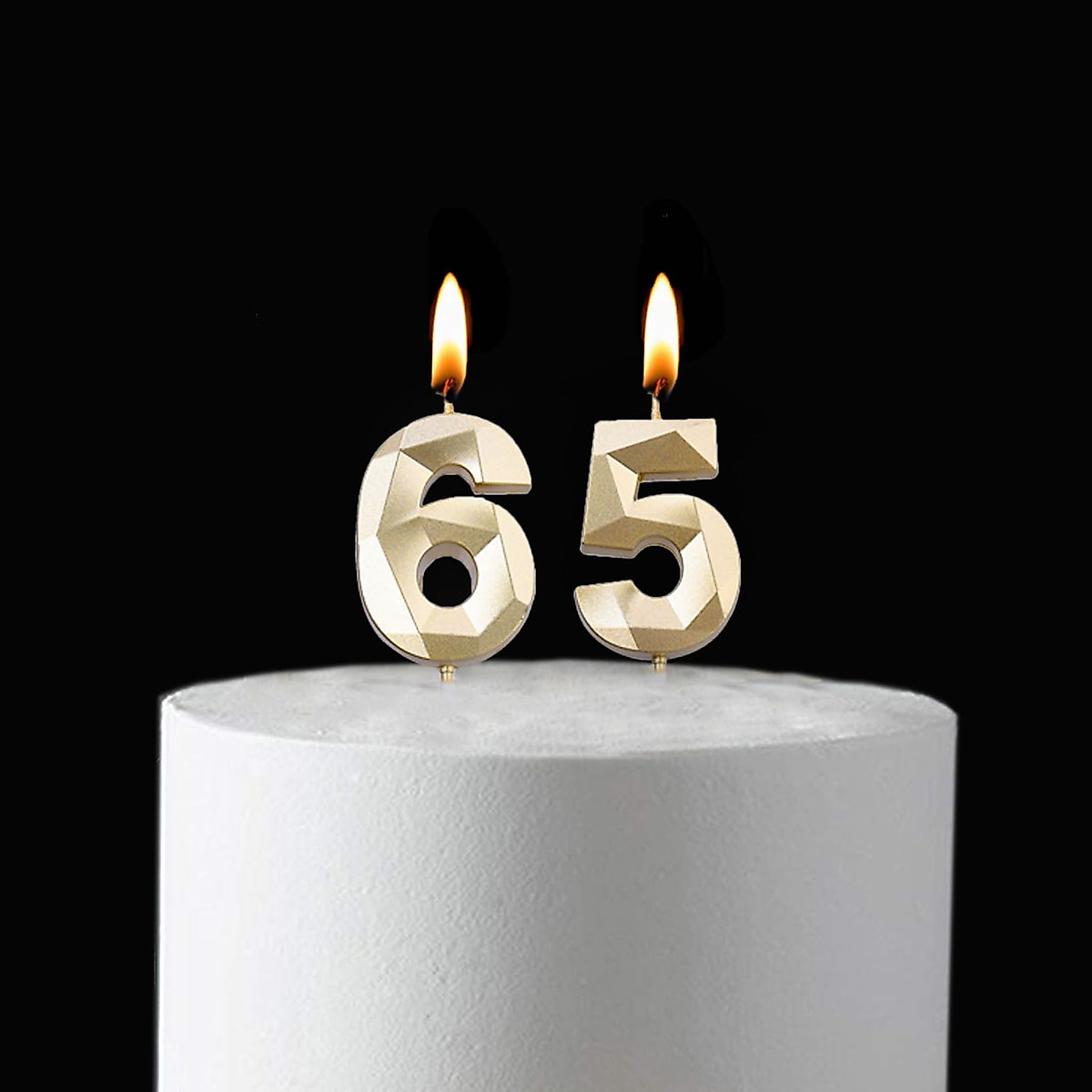 2 inch Gold 65 & 56 Birthday Candles, 3D Diamond Number 65th & 56th Cake Topper for Men Women Birthday Party Decorations Theme Party