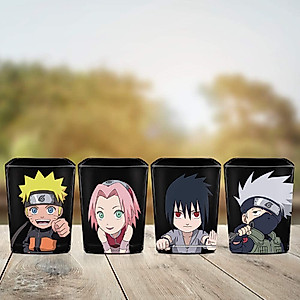 JUST FUNKY Naruto Shippuden Shot Glasses Set of 4 | Durable & Dishwasher Safe | 2 Oz Cubic Shot Glasses Featuring Naruto, Sasuke, Kakashi, Sakura | Officially Licensed