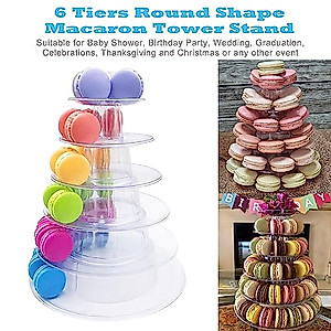 6 Tiers Round Macaron Tower Stand Plastic Transparent Cake Stand Macaron Display Rack Desserts Cupcake Holder Platter for Baby Shower, Birthday Party, Wedding, Party Decor by Greatstar