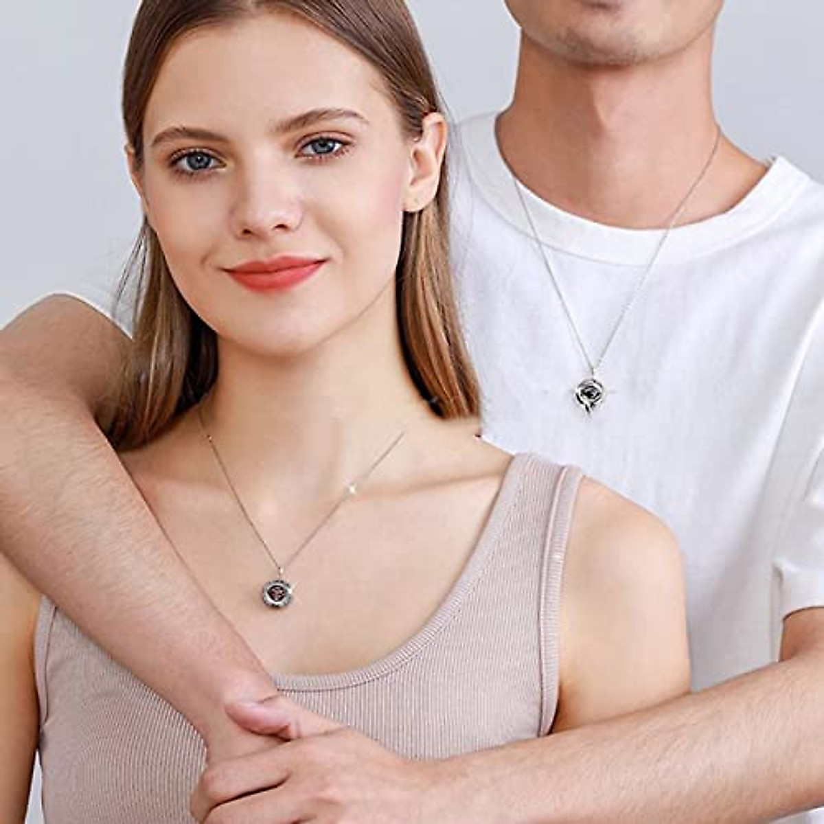 Youz I Love You Necklace in 100 Languages Gift Set, Heart Pendant Projection Lux Bloom Rose Box (B)