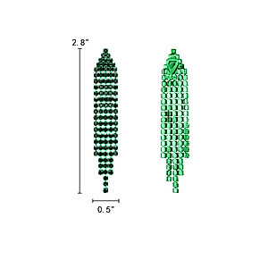 EleQueen Austrian Crystal Chandelier Tassel Earrings Linear Drop Clip-on Earrings for Women Wedding Bridal Party Green Green-Tone