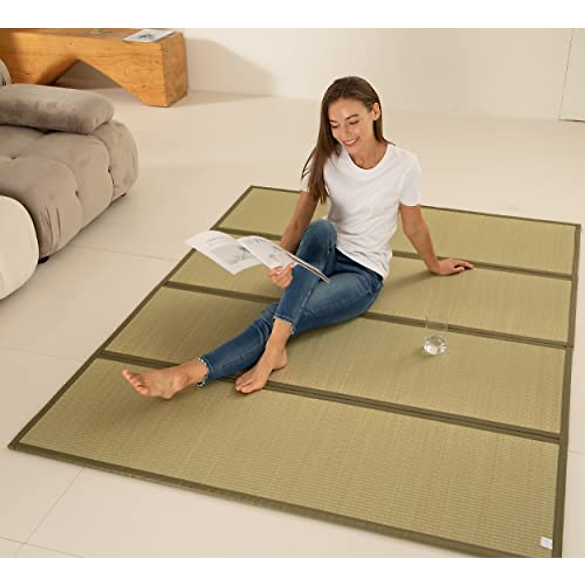 MustMat Tatami Mat Rush Grass Tatami Mattress Japanese Traditional Foldable (queen-61 x78)