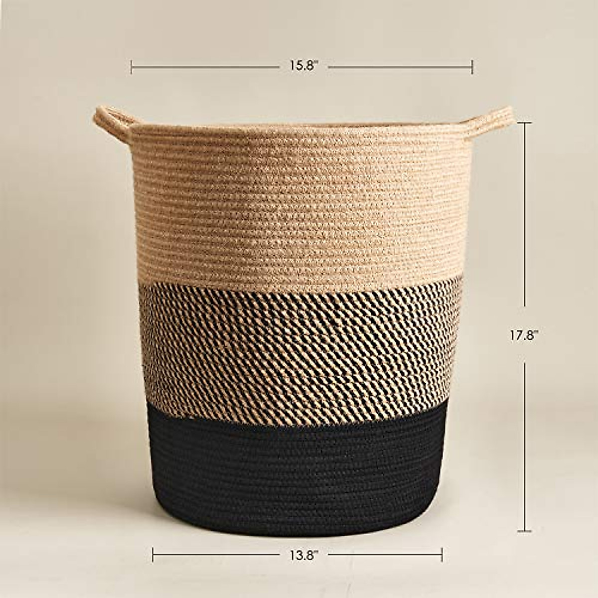 INDRESSME Large Jute Rope Basket - Tall Laundry Basket Hamper for Dirty Clothes Woven Jute Storage Basket for Blanket in Living Room Toy Basket for Nursery Storage, 17.8" x 15.8" x 13.8"