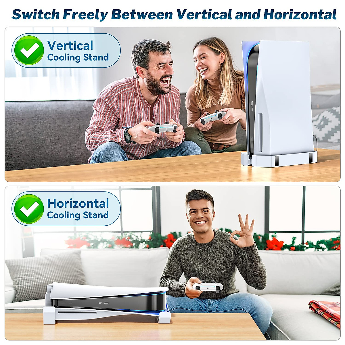 Kytok PS5 Stand & Cooling Fan for Disc & Digital Editions, Horizontal & Vertical Stand with Cooler for Playstation 5 Console