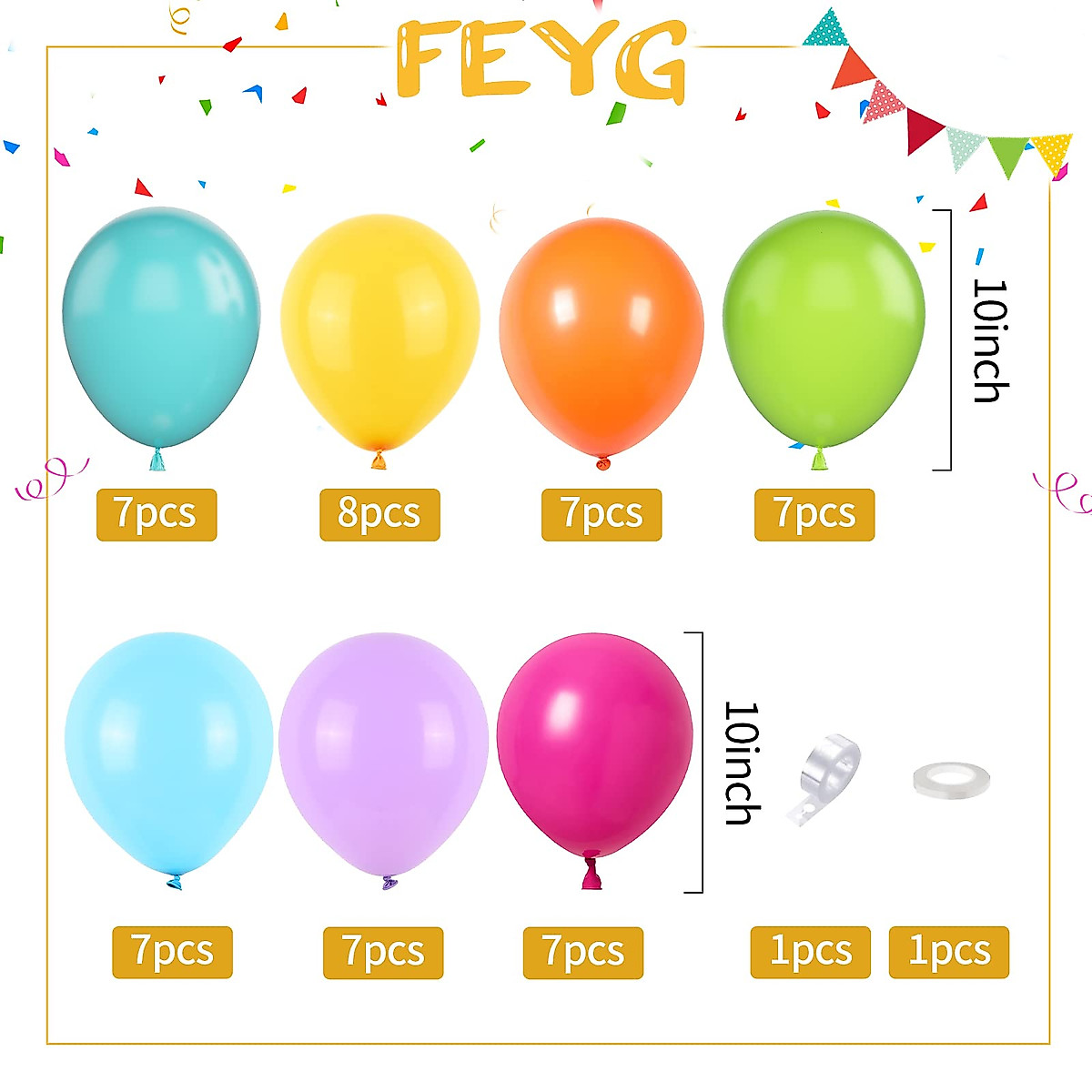 Rainbow Balloons, 50PCS Multicolor Rainbow Balloons Arch in Blue Green Purple Yellow Orange Hot Pink Latex Balloons For Birthday Wedding Baby Shower Engagement DIY Balloons Decoration Party Supplies