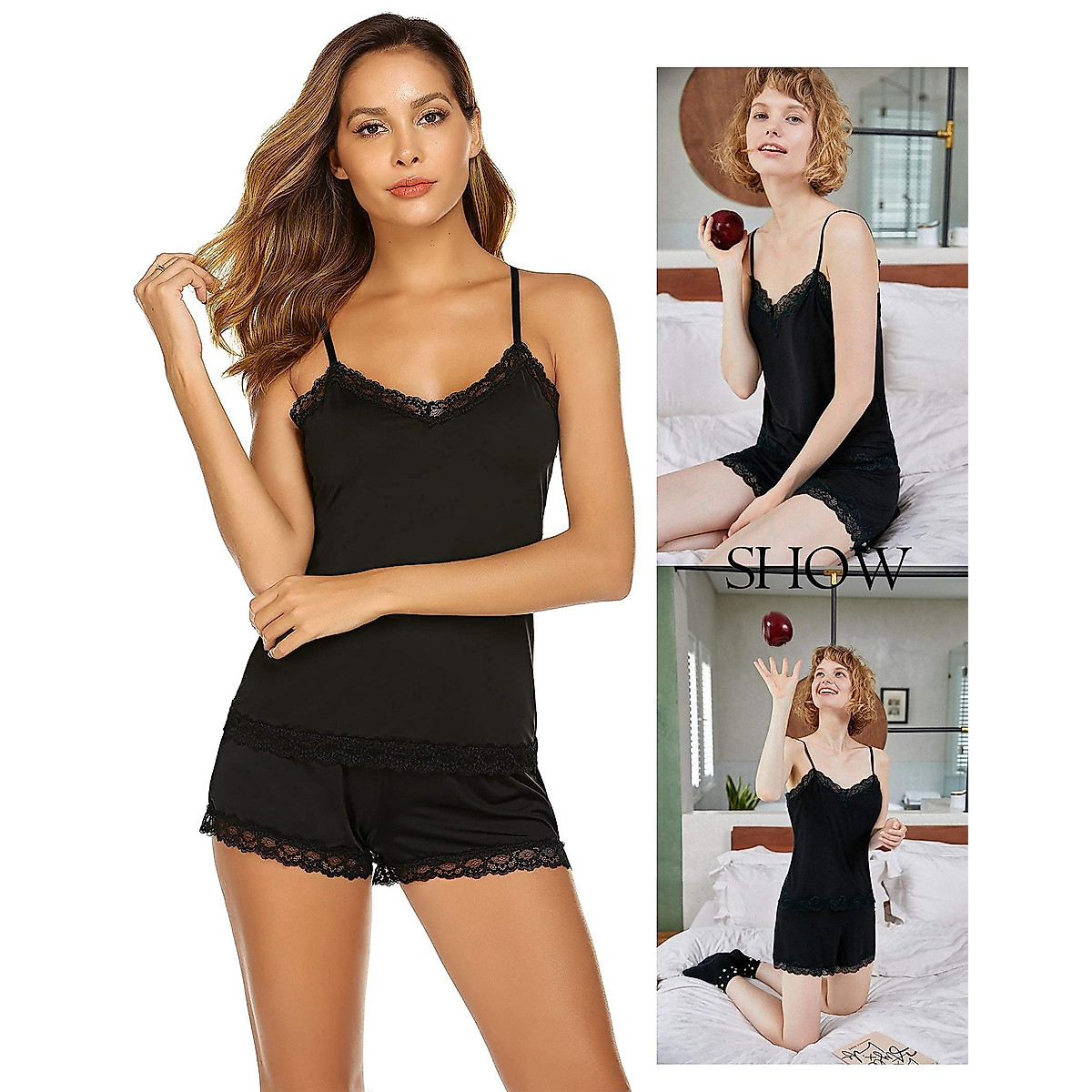 Avidlove Womens Cami Pajama Set Shorts Sexy Sleeveless Cotton Sleepwear Cute Nightwear Pjs