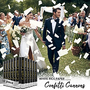 Confetti Cannon White Biodegradable Party Popper 12 Pack Rice Paper Party Poppers Confetti Shooters White Confetti Cannons for Wedding Graduation New Year Eve Celebration Christmas Birthday Party