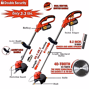 Airbike Brush Cutter Weed Wacker Weed Eater Edger Lawn Tool (Upgraded Version), Multi-Purpose, Lightweight, for Lawn, Yard, Garden, Shrub Trimming and Pruning (Red Blade Trimmer + 2 Batteries)