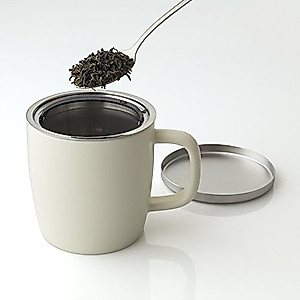 FORLIFE Dew Satin Finish Brew-In-Mug with Basket Infuser & Stainless Lid 11 oz. (Natural Cotton)