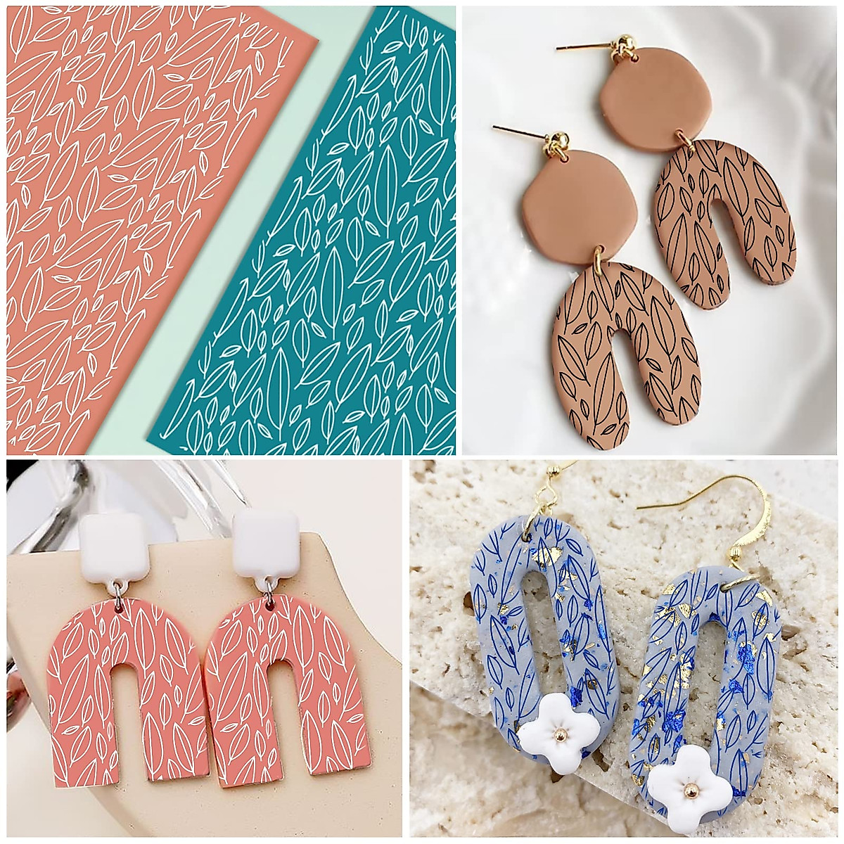 BABORUI Silk Screen Stencils for Polymer Clay, 3Pcs Reusable Silk Screen Stencils with 2Pcs Clay Scraper for Polymer Clay Cutters Clay Earring Jewelry Making Kit