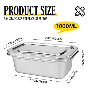 LNQ LUNIQI 1Pcs Stainless Steel Food Storage Containers with Lids Ice Cream Storage Containers Food Keeper Freezer Box Refrigerator Storage For Food Preservation and Homemade Ice Cream（1000ML