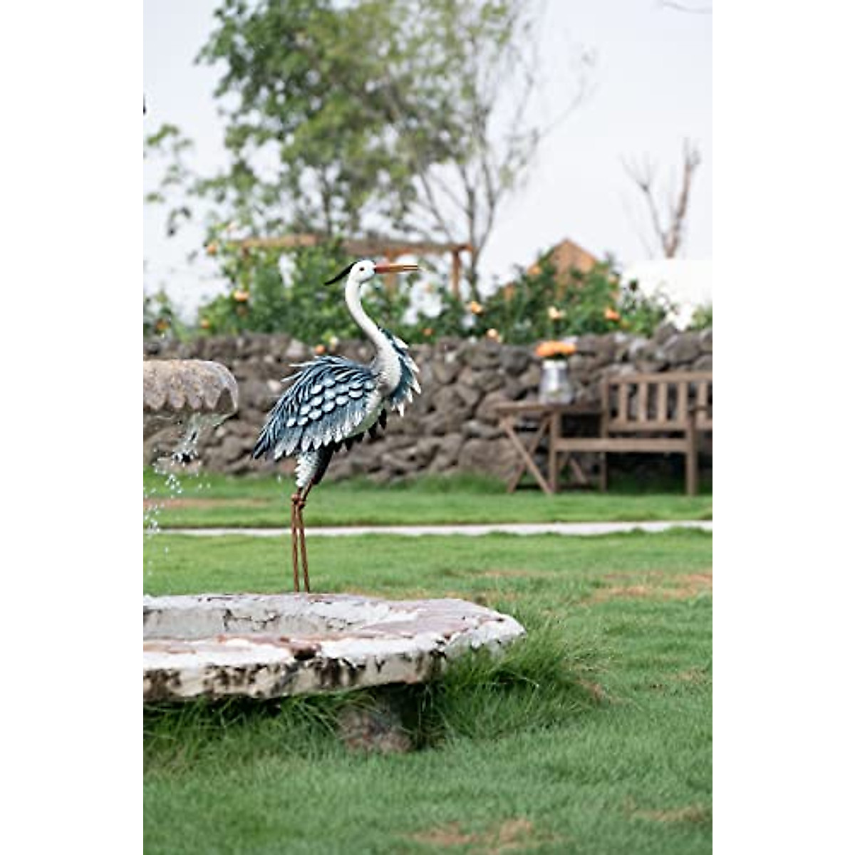 TERESA'S COLLECTIONS Garden Decor Blue Heron Sculptures Great Yard Decor, 33.8 Inch Metal Cranes Statues Decoy for Outdoor Outside Yard Art Patio Pond Pool Lawn Indoor Decorations