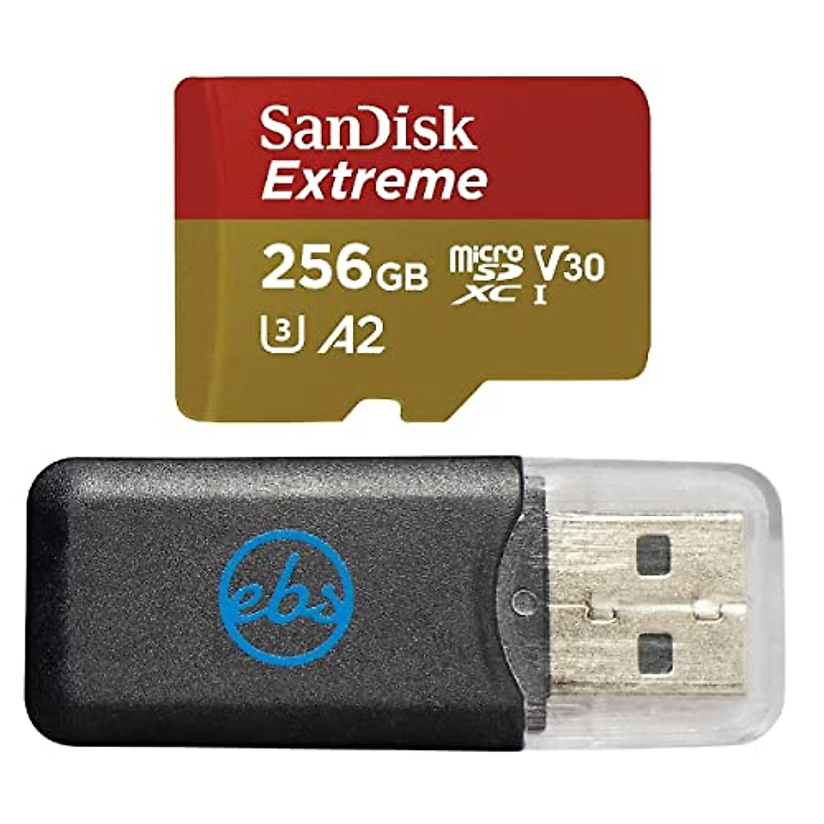 SanDisk Extreme 256GB Micro SD Memory Card for GoPro Works with GoPro Hero 9 Black Camera UHS-1 U3 / V30 A2 4K Class 10 (SDSQXA1-256G-GN6MN) Bundle with 1 Everything But Stromboli MicroSD Card Reader
