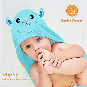 Sunny zzzZZ Baby Hooded Bath Towel and Washcloth Sets, Baby Essentials for Newborn Boy Girl, Baby Shower Towel Gifts for Infant and Toddler - 2 Towel and 8 Washcloths - Owl and Rhino