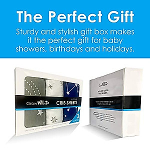 GROW WILD Crib Sheets for Boys or Girls | 3 Pack Soft Stretchy Jersey Cotton Fitted Crib Sheet Neutral | Grey White Navy Blue Baby Crib Sheets for Girl, Crib Mattress Sheet or Toddler Bed Sheets