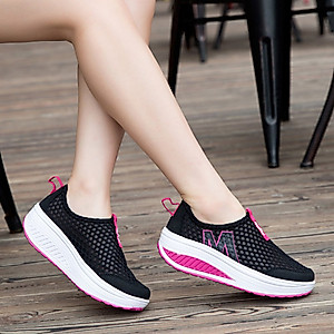 L LOUBIT Women Sneakers Comfort Slip On Wedges Shoes Breathable Mesh Walking Shoes for Women 3308 Black 37