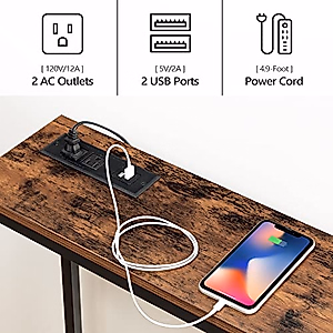 ALLOSWELL Console Table with Power Outlet, 63" Narrow Sofa Table, Industrial Entryway Table with USB Ports, Behind Couch Table for Entryway, Hallway, Foyer, Living Room, Bedroom CTHR16E01