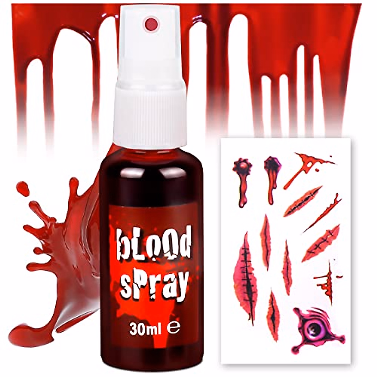 Halloween Fake Blood Spray Makeup - Washable Bloody Fake Blood for Costume Zombie Vampire and Monster Dress Up Cosplay, Realistic Blood Splatter for Clothes Mouth Face Paint Men Women