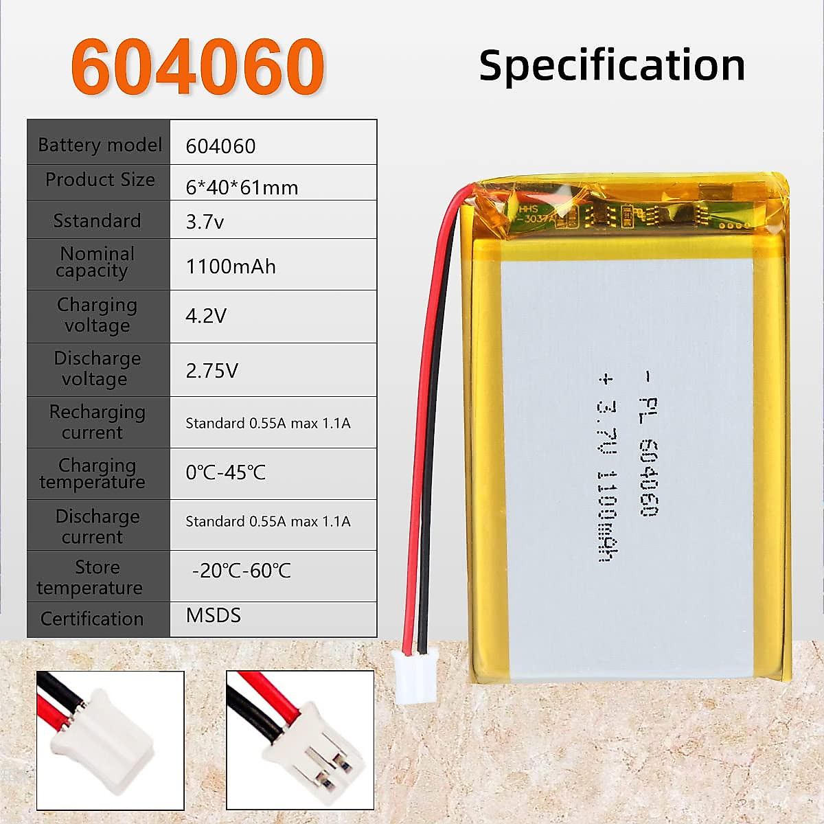 AKZYTUE 3.7V 5000mAh 106070 Lipo battery Rechargeable Lithium Polymer ion Battery Pack with PH2.0mm JST Connector