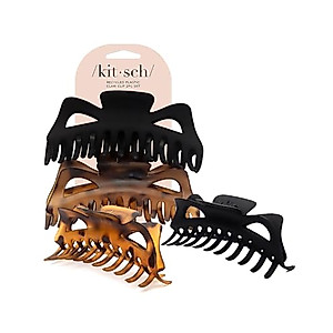 Kitsch Recycled Plastic Large Claw Clip - Jumbo Bow Hair Clips for Women | Big Claw Clips & Jaw Clips | Ideal for Thick Hair | Trendy Claw Hair Clips in Large - 2pc Set, Tortoise & Black