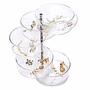 Jewelry Organizer:5-Layers Rotatable Small Jewelry Box Earring Holder for Women,Jewelry Storage Box Jewelry Accessory Storage Tray with Lid for Earrings Necklaces Bracelets