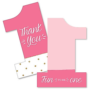 Big Dot of Happiness 1st Birthday Girl - Fun to be One - Shaped Thank You Note Cards with Envelopes - First Birthday Party - Set of 12