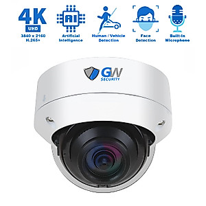 GW Security 16 Channel 12MP NVR UltraHD 4K Face/Human/Vehicle Detection PoE Security Camera System with 16 x 8MP IP Microphone AI Dome Camera, 100ft Night Vision, Outdoor/Indoor Surveillance Camera