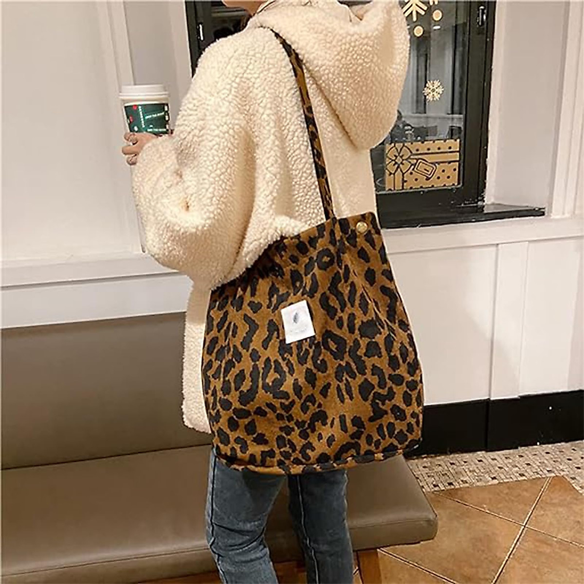 AioTio Women Handbag Shoulder Bag Women Handbag Large Fabric Bag Shopping Bag（leopard）