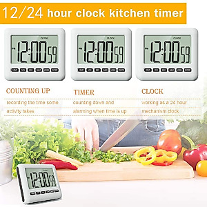 F.G. MINGSHA Magnetic Digital Clock 12/24 Hours Kitchen Timers with Alarm, Big Screen Loud Alarm & Strong Magnet, Count-Up & Count Down for Kitchen Baking Sports Games Office Study (Black)