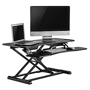 37" Dual Monitor Adjustable Height Desk Riser Tabletop Sit to Stand Workstation, Black