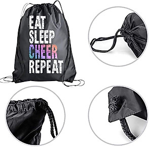 Sportybella - Cheer Drawstring Bag - Eat Sleep Cheer Repeat, Cheerleading Competition Bag, Sport Cinch Sack, Gift for Cheerleaders