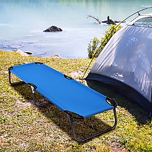 Goplus Folding Camping Cot, Heavy Duty Collapsible Foldable Camping Bed for Adults Kids with Non-Slip Foot Pad, Indoor Outdoor Portable Sleeping Cot for Hiking, Camping, Fishing (Blue)
