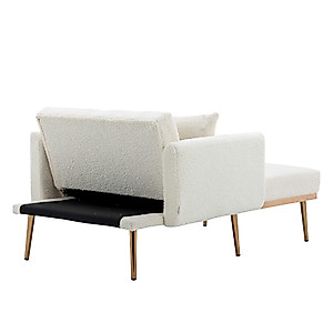 SULOPS Convertible Chaise Lounge Chair with Ottoma, Recliner Chair 3 in 1 Modern Accent Comfy Sleeper/Lounge Chair Reading Chair with 2 Pillows for Living Room Home Office (White Teddy)