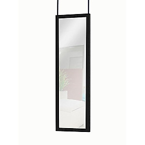Mirrotek - Full Length Adjustable Over The Door Mirror White Wood Finish - Hanging Mirror Full Length - Instant Install Long Full Body Mirror for Bedroom, Dorm Room 14" x 48"
