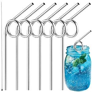Loop Design Reusable Stainless Steel Straws, Tomorotec Home Metal Straw Sets with Cleaning Brushes for Tumblers Beverage Drinks Cocktail (Silver)